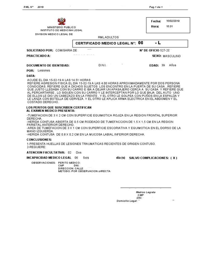 Modelo de Certificado Medico Legal. | PDF | Gobierno y personalidad