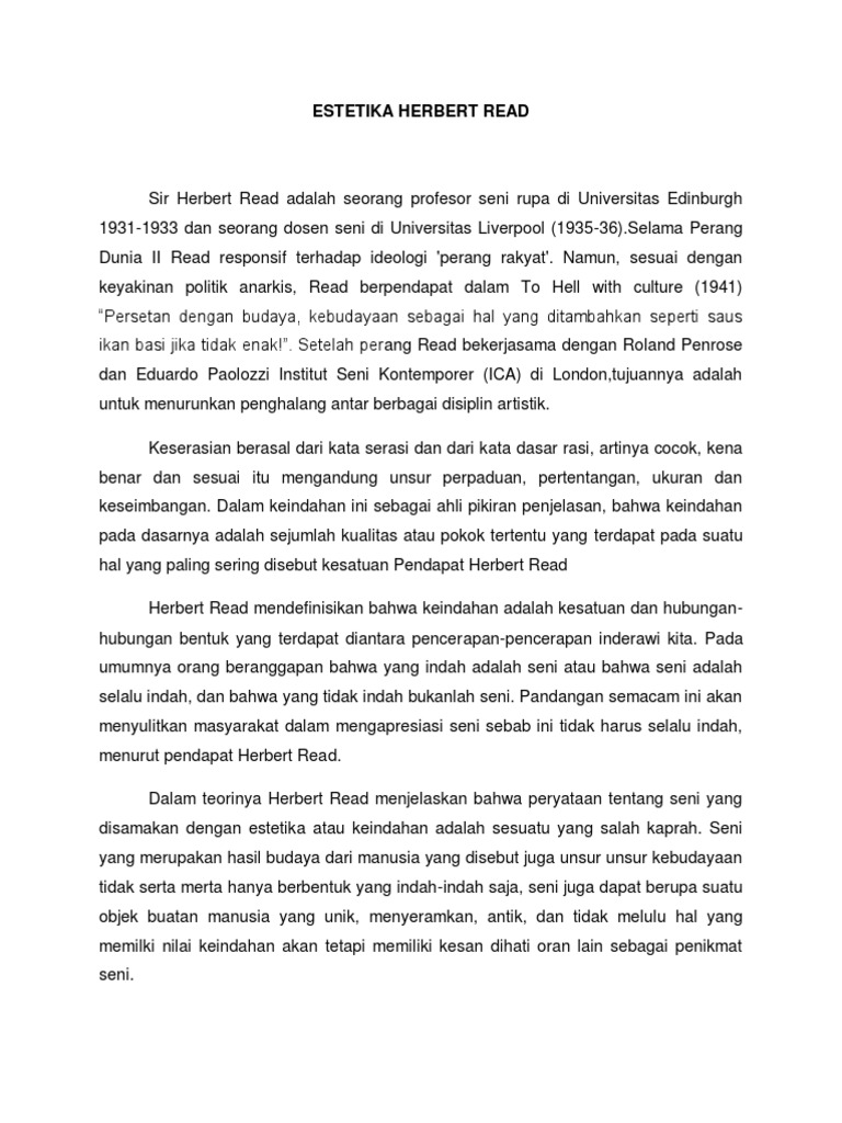 Estetika Herbert Read | PDF | Filsafat
