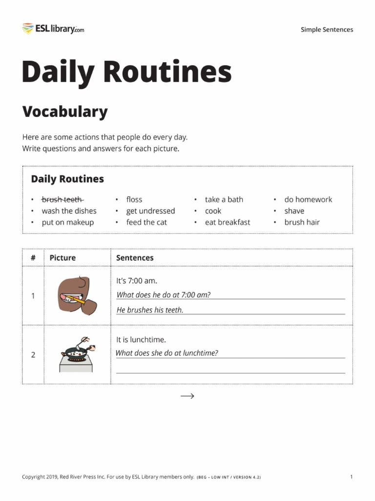 Daily Routines - ESL Library | PDF