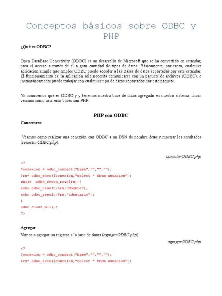 Conceptos Basicos Sobre Odbc y PHP | PDF | SQL | Php