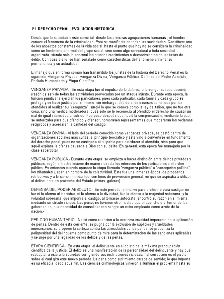 Evolución Histórica Del Derecho Penal Pdf Derecho Penal Castigos