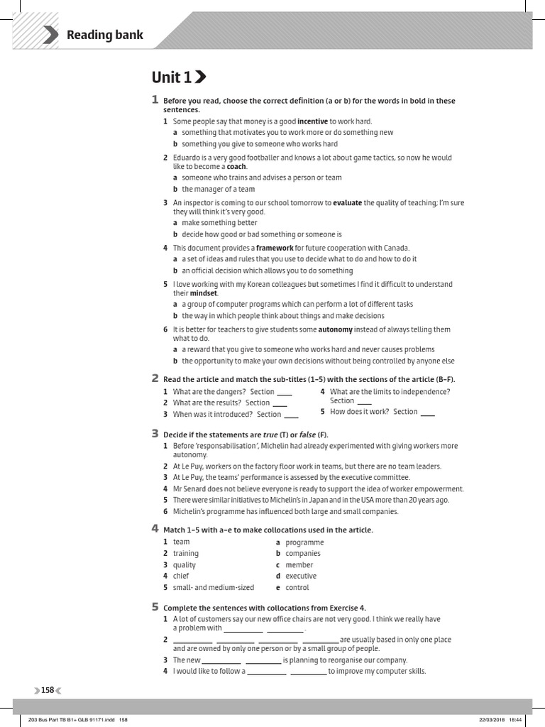 Bus Part B1 Reading Bank U1 | PDF | Incentive | Business
