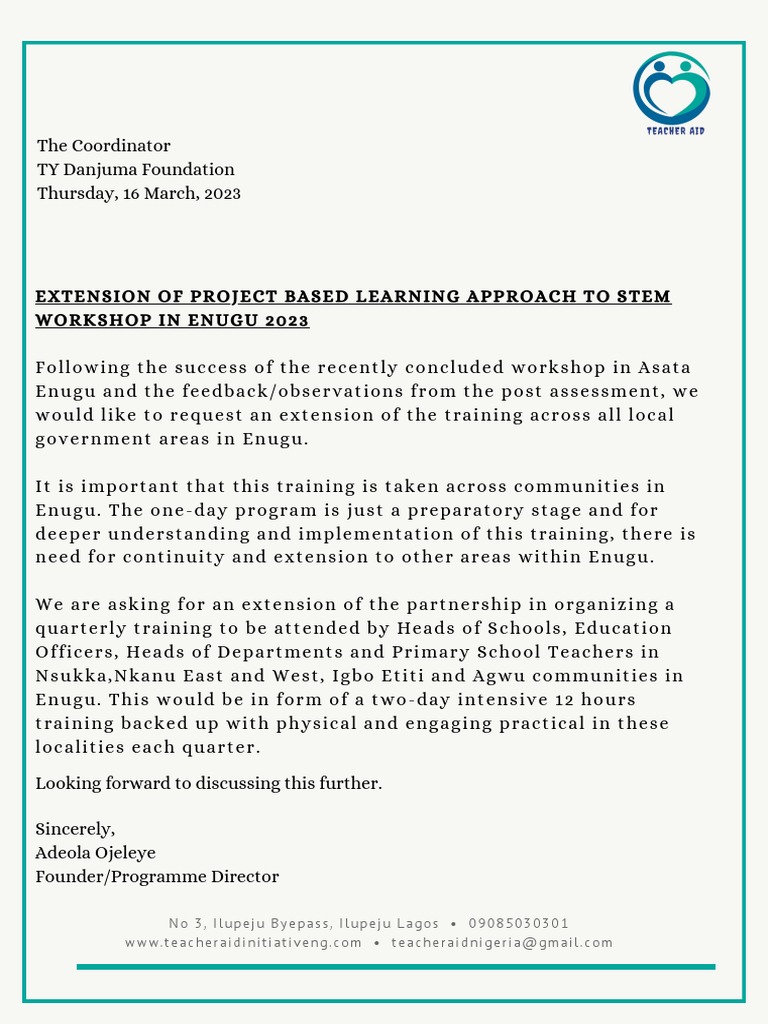 Partnership Letter For A Continuous Teaching Training Program | PDF