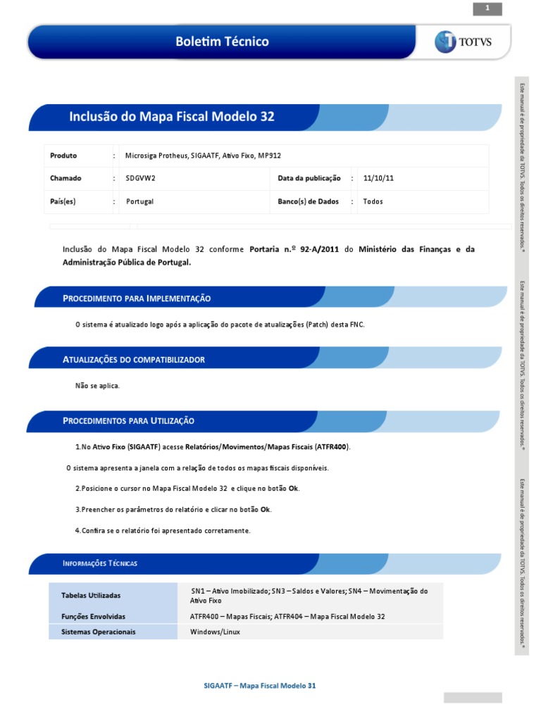 Atualização do Sistema para Inclusão do Mapa Fiscal Modelo 32 de ...
