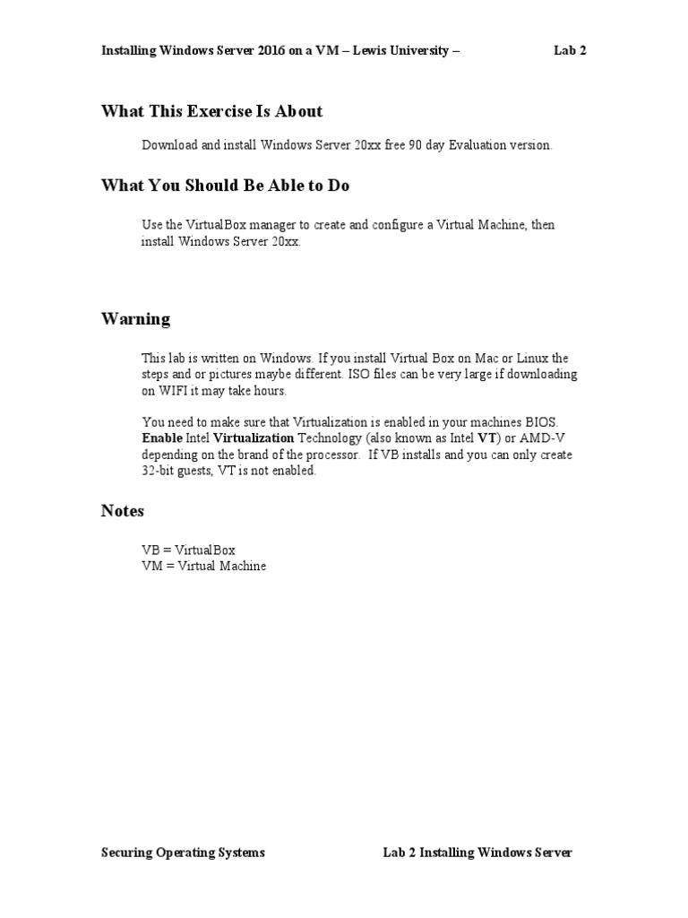 Lab 2 Installing Windows Server 2016 v2 | PDF | Microsoft Windows | Operating System