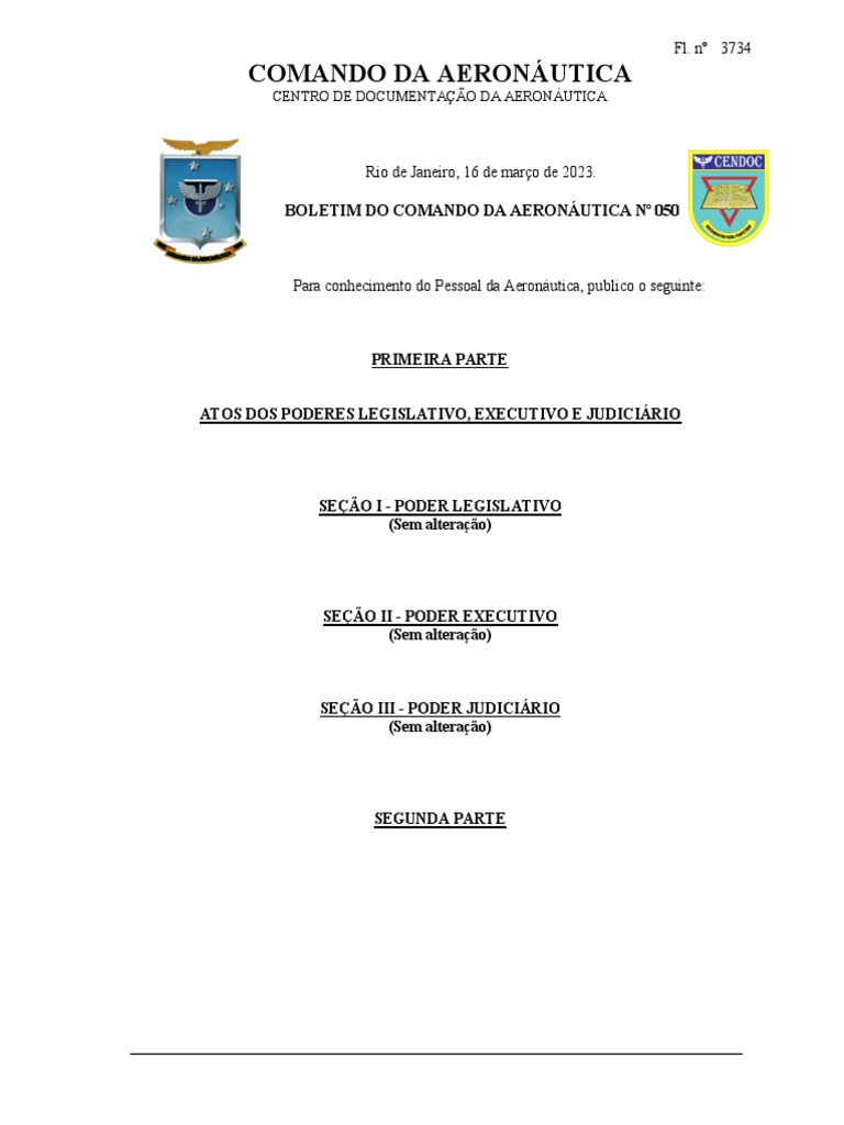 Boletim Do Comando Da Aeronáutica #050 | PDF | Ministério (departamento ...
