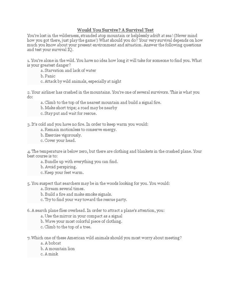 Would You Survive Survival Quiz Questions and Answers | PDF | Trees