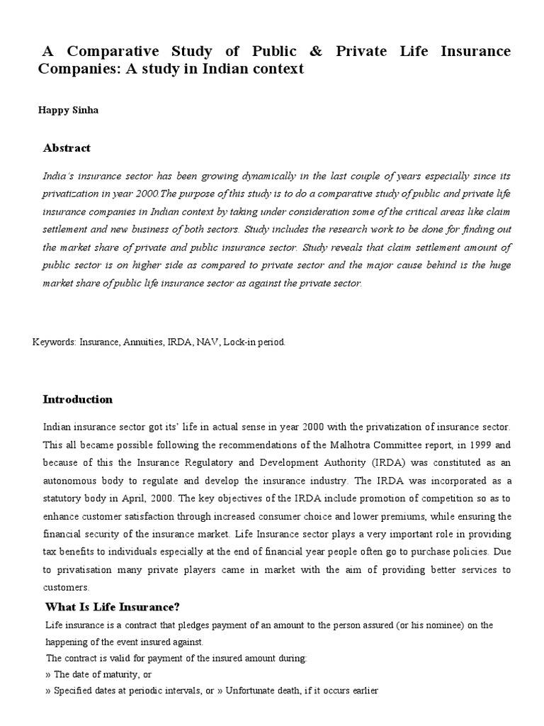 A Comparative Study of Public & Private Life Insurance Companies: A ...