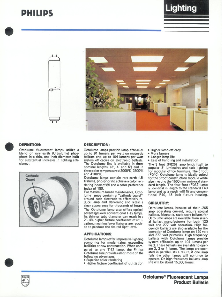 Philips Octolume Fluorescent Lamps Bulletin 7-87 | PDF