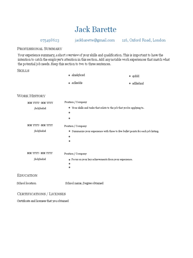 CV Template | PDF | Career & Growth