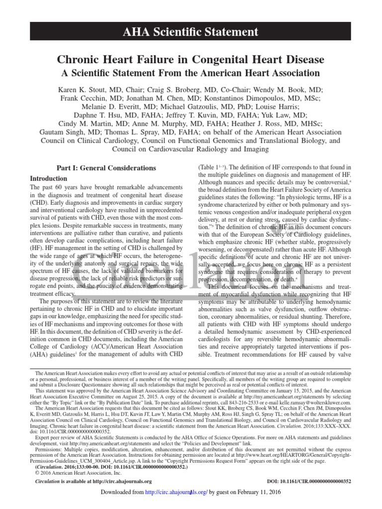 Chronic Heart Failure in Congenital Heart Disease: AHA Scientific ...