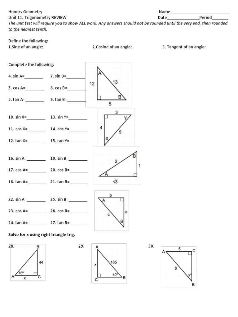 Honors Geometry Trigonometry Review | PDF | Trigonometric Functions ...