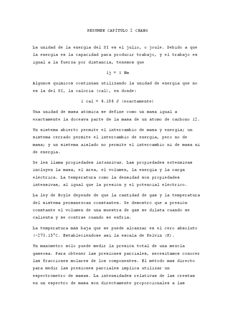 Resumen Capítulo 2 Chang | PDF | Gases | Temperatura