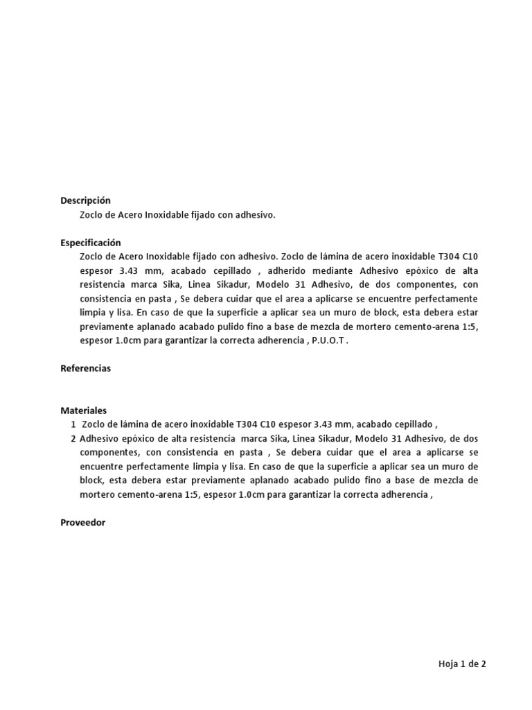 Zoclo de Acero Inoxidable Fijado Con Adhesivo | PDF