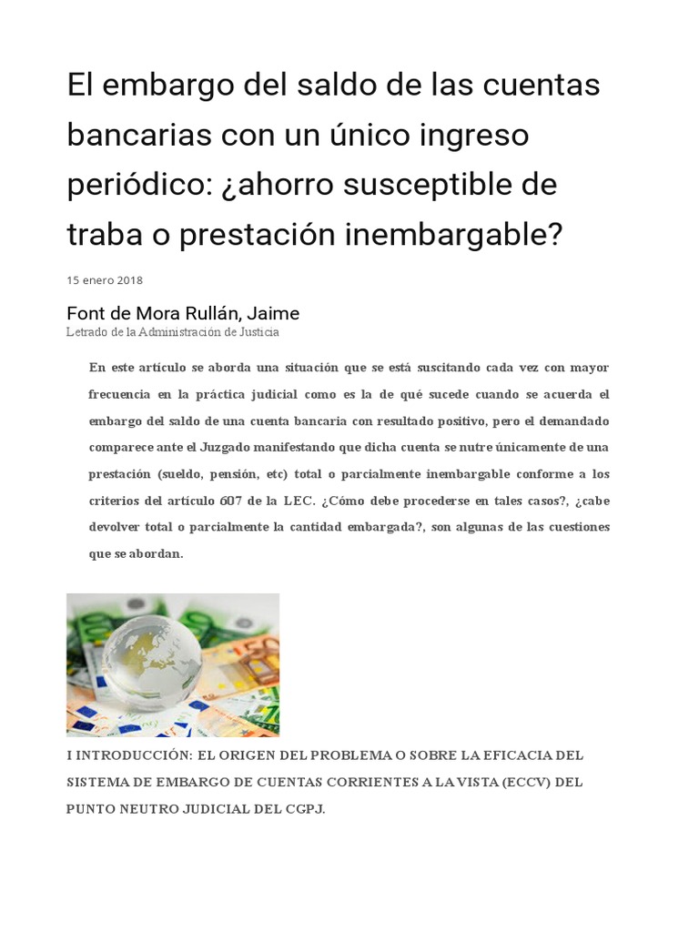 El Embargo Del Saldo de Las Cuentas Bancarias Con Un Único Ingreso ...