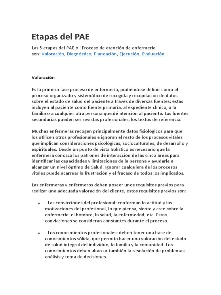Etapas Del Pae Pdf Enfermería Examen Físico