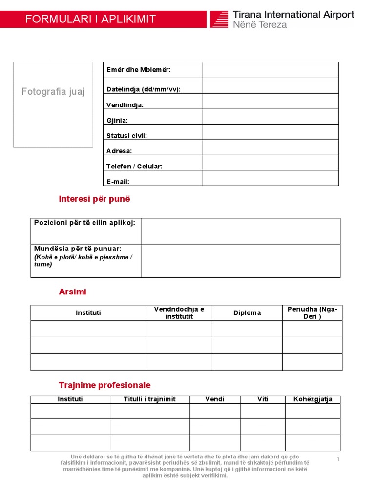 Formulari I Aplikimit: Fotografia Juaj | PDF