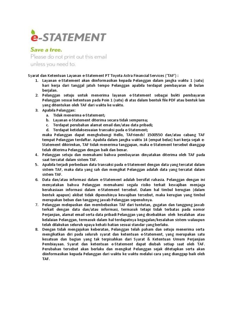 Syarat Dan Ketentuan E-Statement | PDF