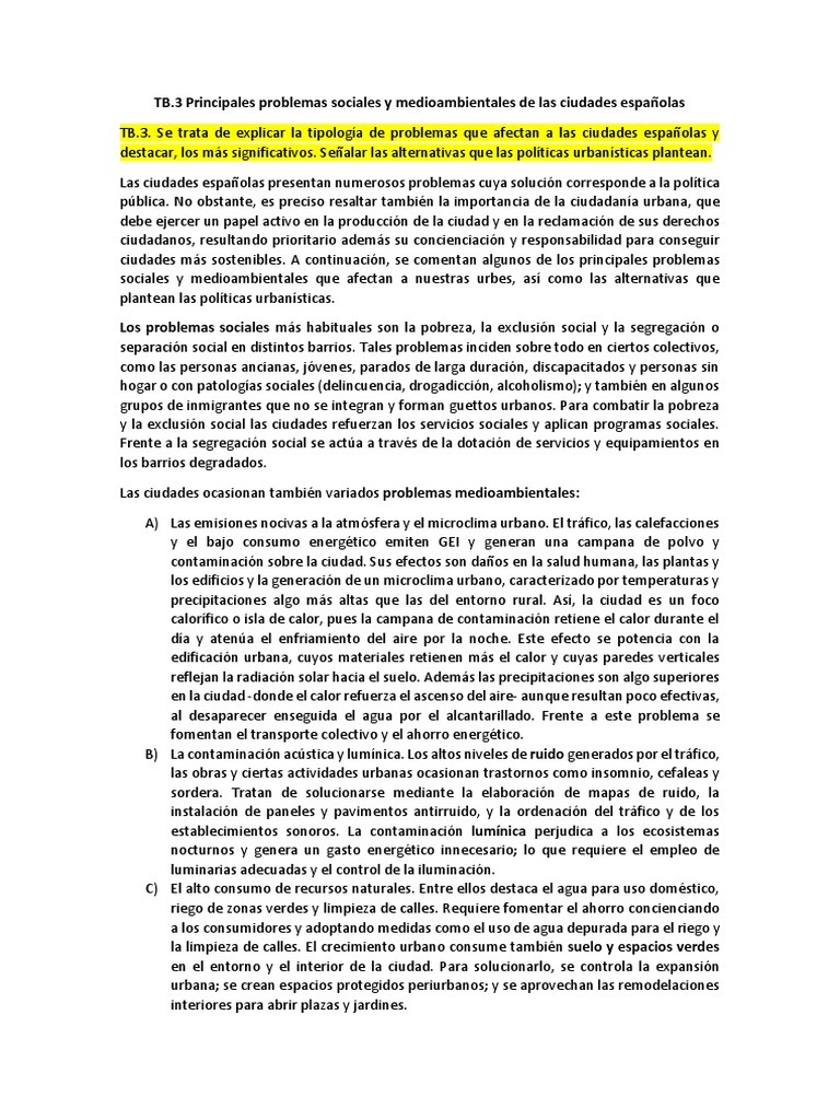 TB.3 Principales Problemas Sociales y Medioambientales de Las Ciudades ...