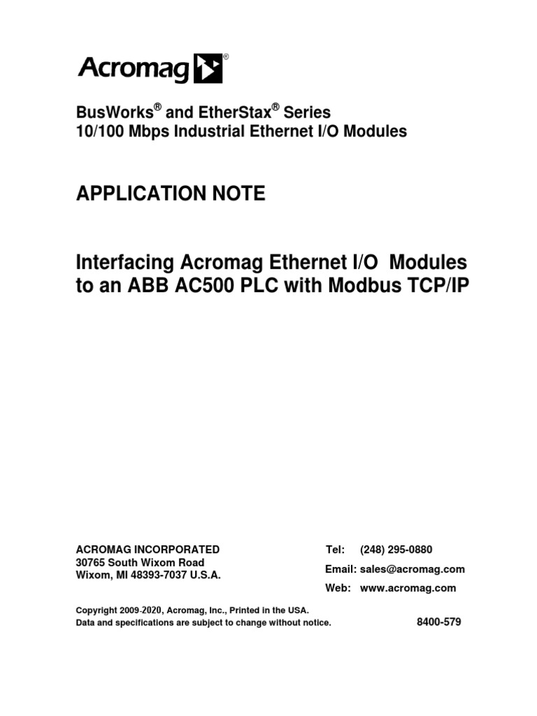 ABB AC500 PLC-Acromag ModbusTCPIP 579 | PDF | Port (Computer Networking ...