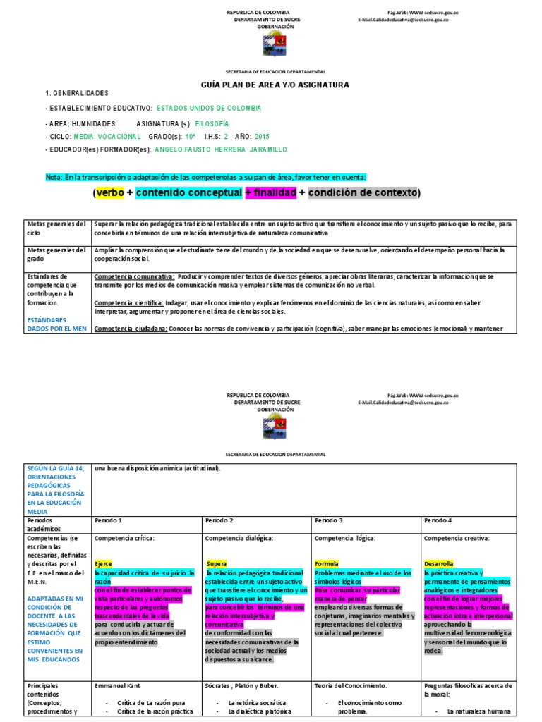 Ejemplo Guia Plan De Area Y O Asignatura Pdf Conocimiento