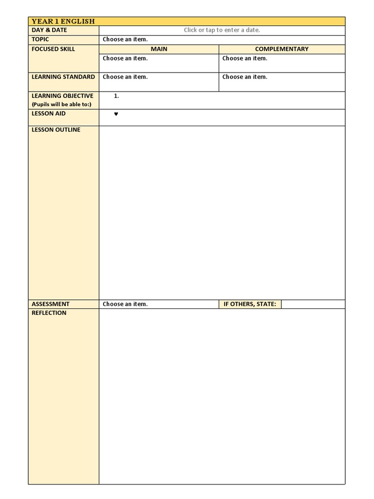 Year 1 English Lesson Plan Template | PDF | Career & Growth | Self ...