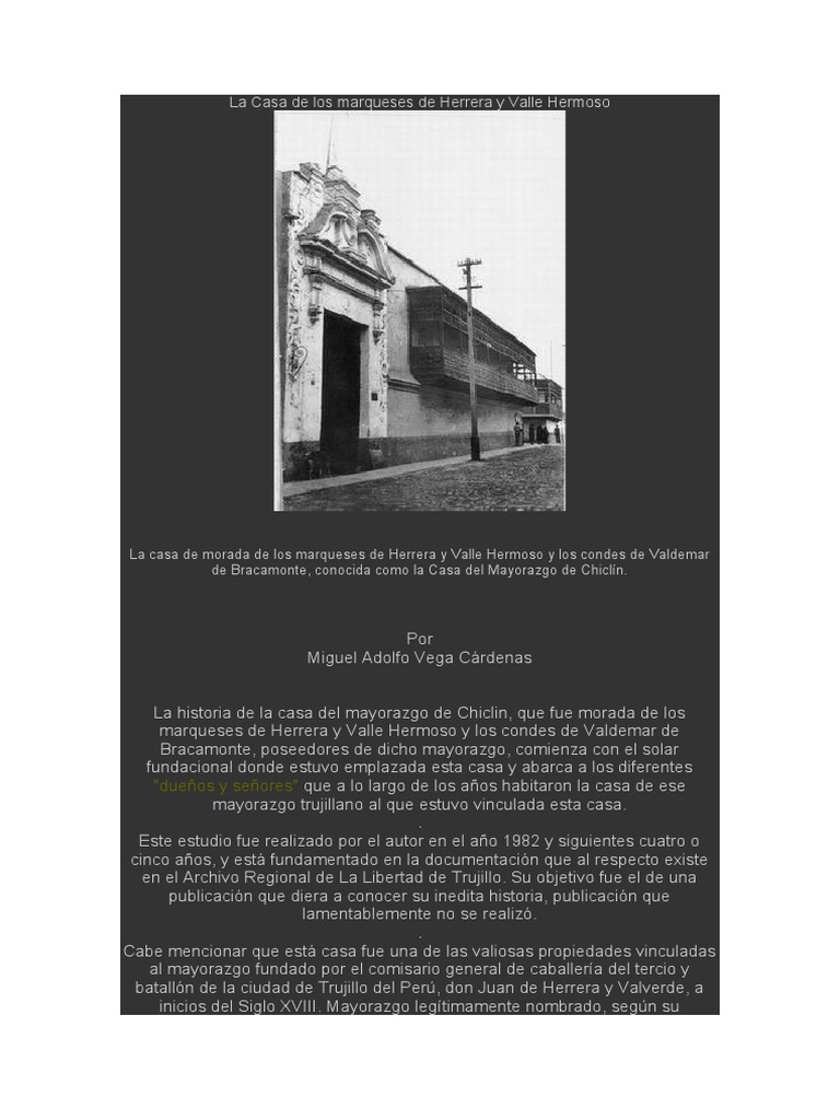 La Casa de Los Marqueses de Herrera y Valle Hermoso | PDF | Esclavitud ...