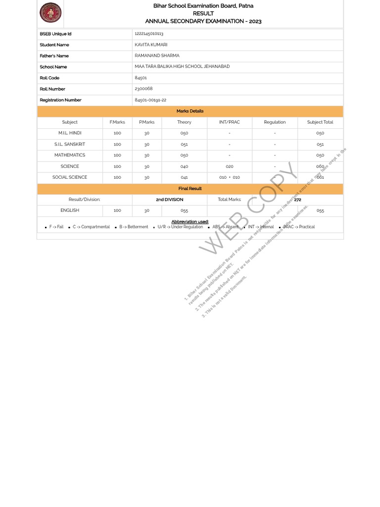 Result Sheet 10th | PDF