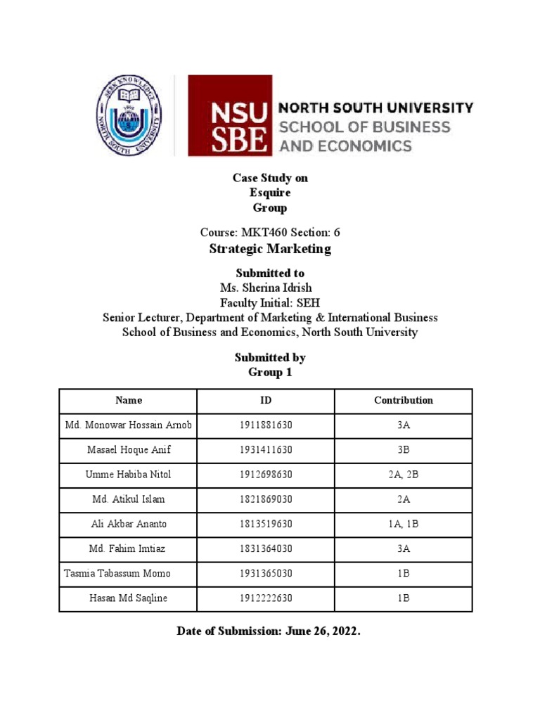 MKT460.6 Esquire Group Case Study Group Updated | PDF | Brand | Profit (Economics)