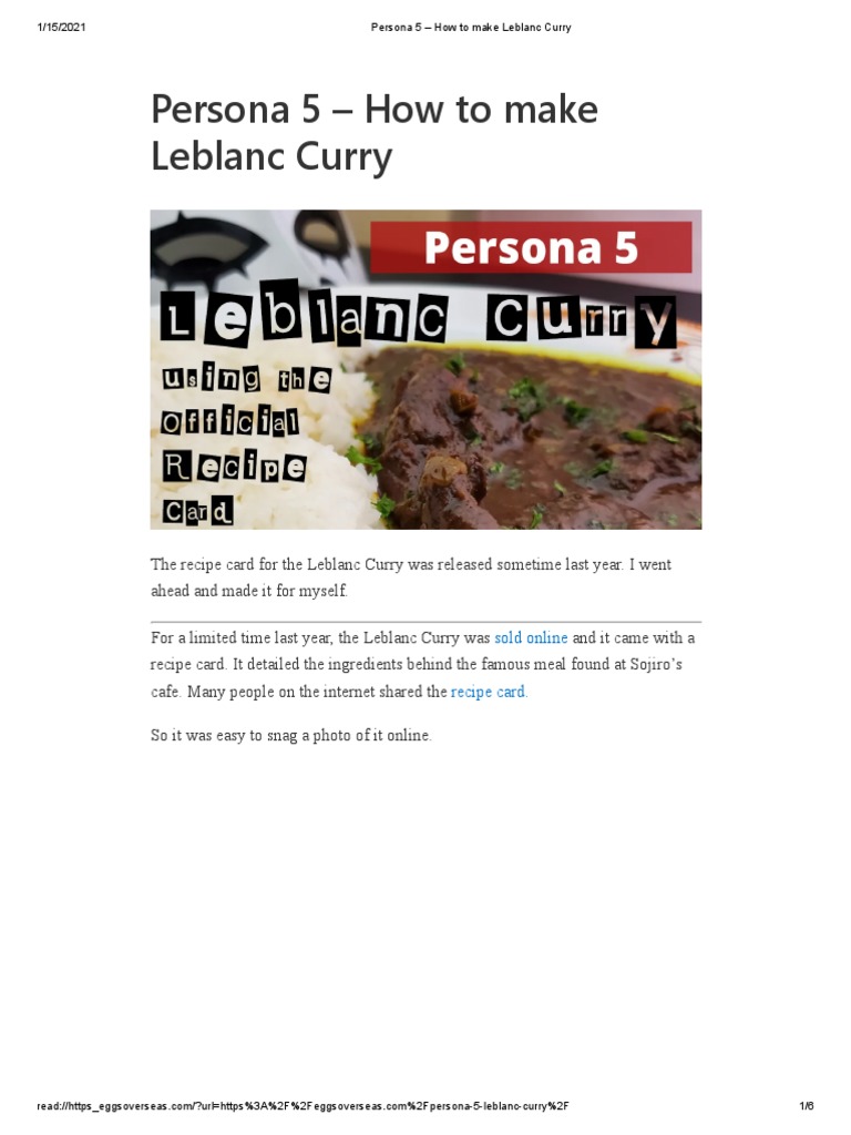 Persona 5 - How To Make Leblanc Curry | PDF | Teaspoon | Curry
