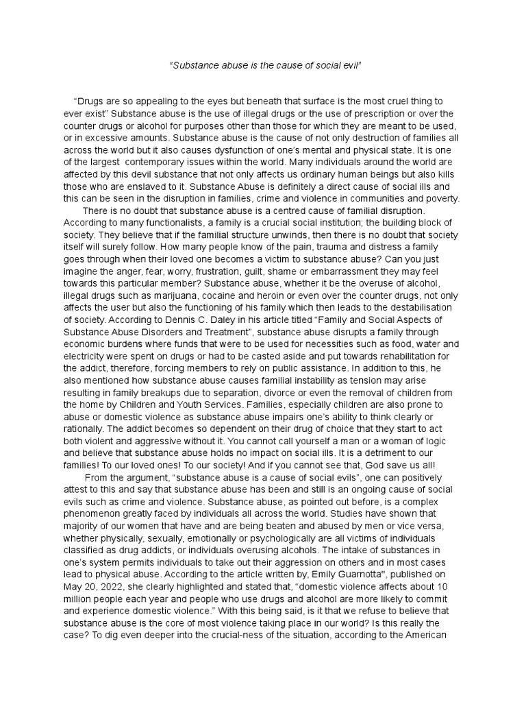 Substance Abuse Is The Cause of Social Evil | PDF | Substance Abuse ...