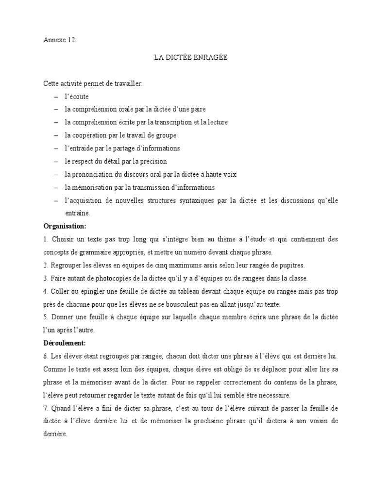 Activité de dictée collaborative en classe | PDF | Phrase