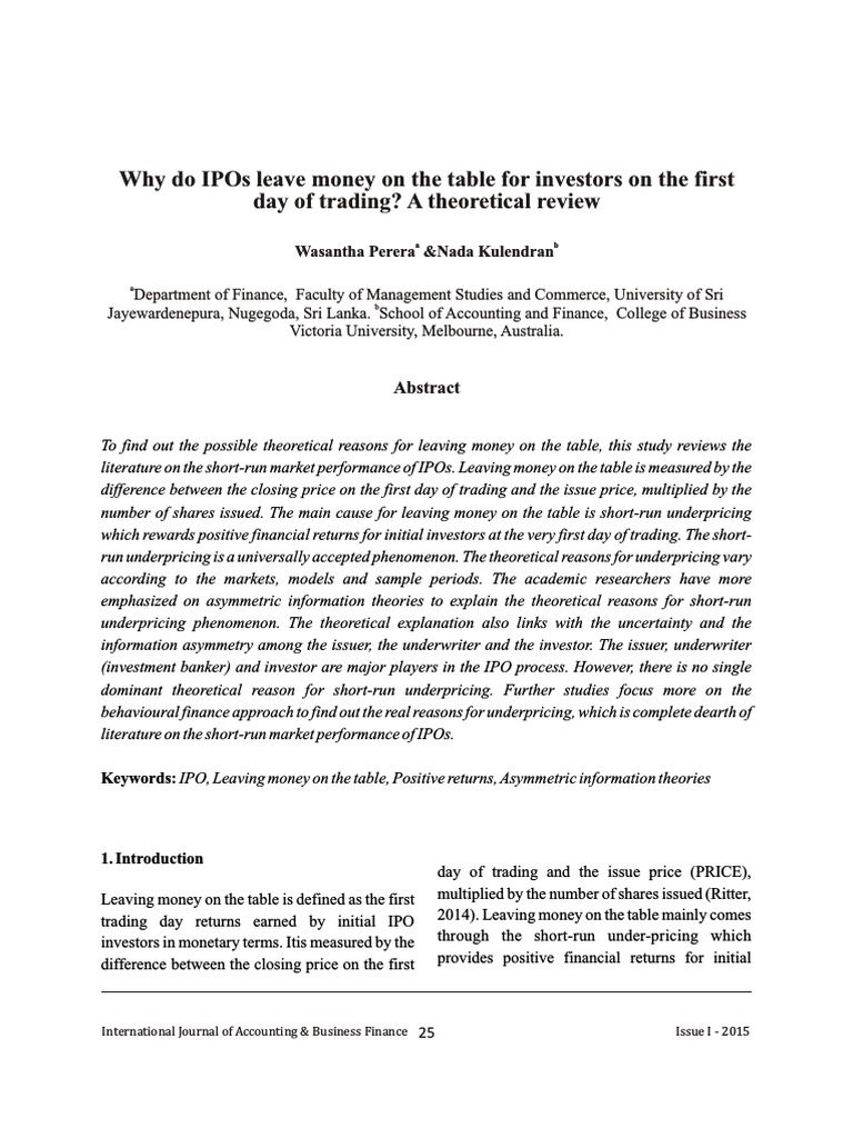 IPO Underpricing Paper | Download Free PDF | Initial Public Offering ...