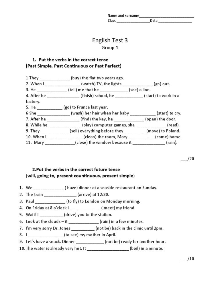 English Test 3a | PDF | Linguistics | Grammar