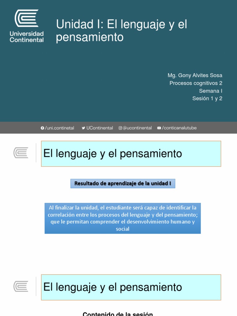 Unidad I: El Lenguaje y El Pensamiento: Mg. Gony Alvites Sosa Procesos ...