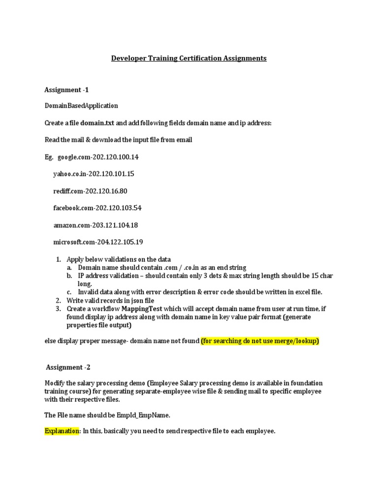 Developer Training Certification Assignments: Assignment - 1 | PDF | Domain Name | Computer File