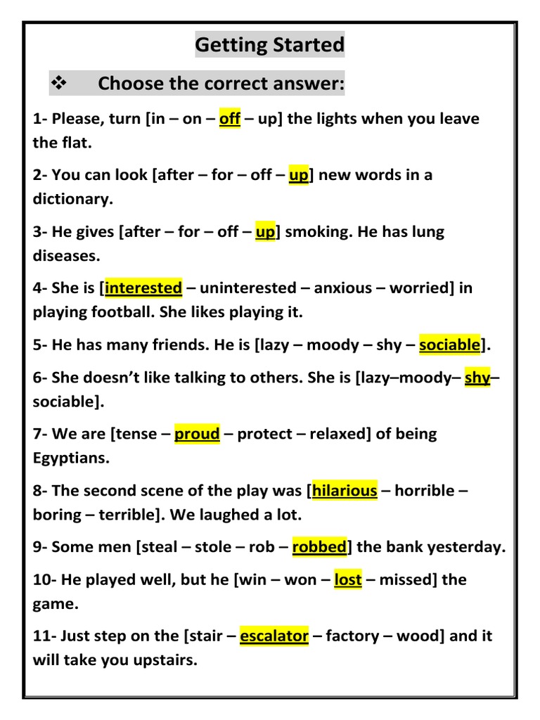 Answer Sheet - Choose - Getting Started | PDF