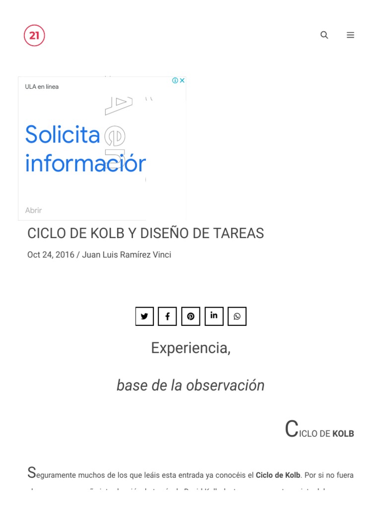 Ciclo de Kolb y Diseño de Tareas | PDF | Aprendizaje | Experiencia
