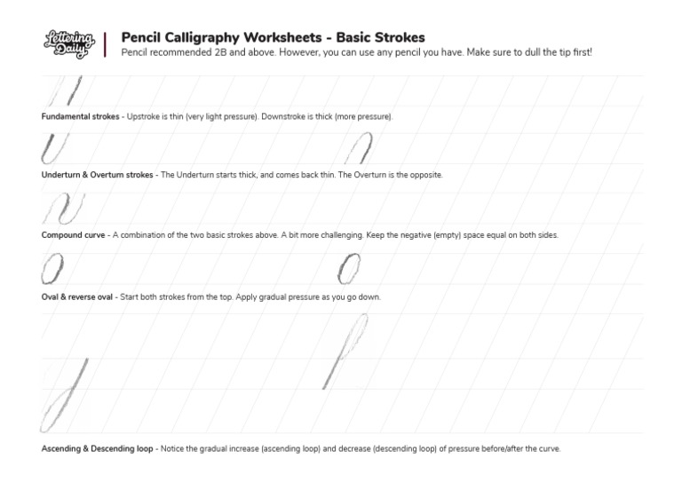 Pencil Calligraphy Basic Strokes Guide | PDF
