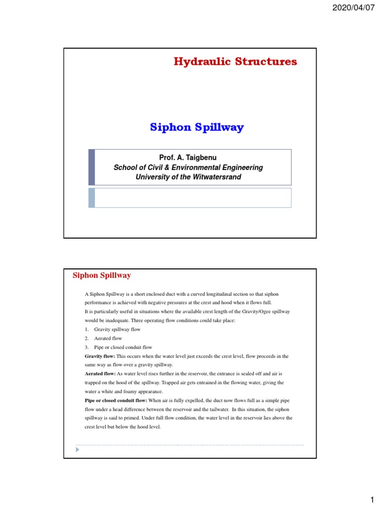 Hydraulic Structures - Siphon Spillway | PDF | Spillway | Hydrology