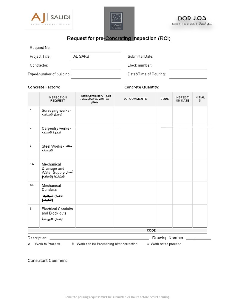 Pre-Concreting Inspection Request Form | PDF