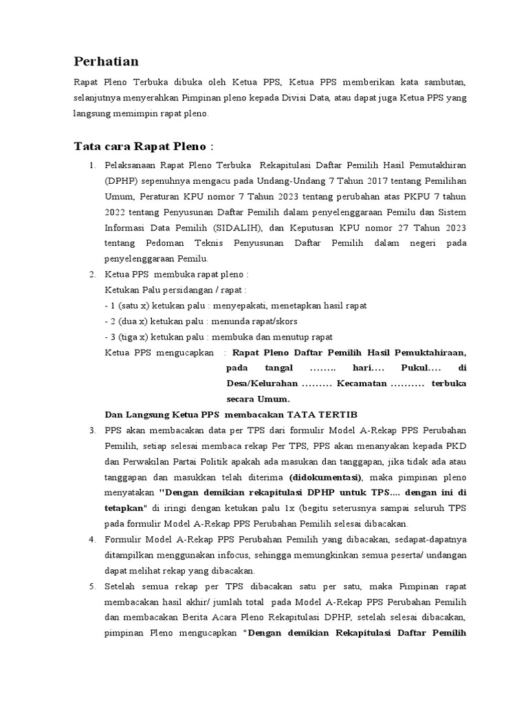 Tata Cara Pleno-1 | PDF