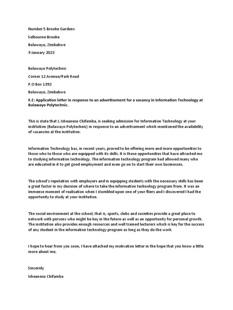 Application Letter Example | PDF