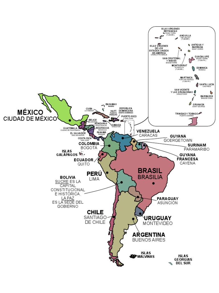 Mapa de Latinoamerica A Color Con Nombres | PDF | Américas