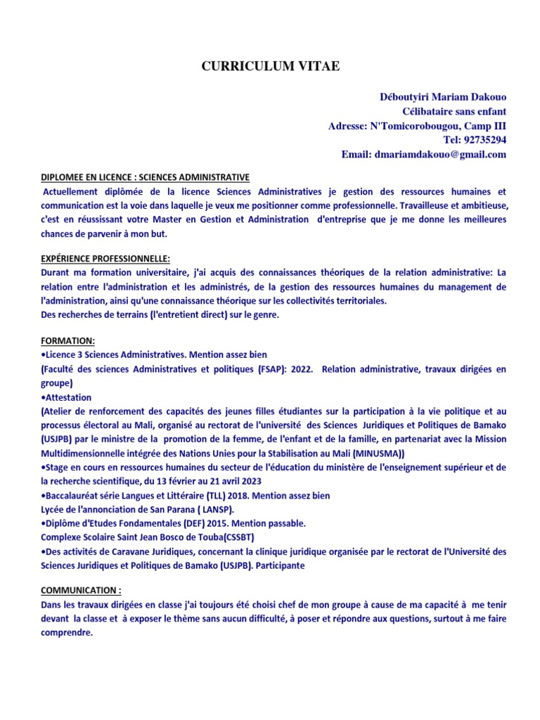 Déboutyiri - Mariam - CV - Corrigé | PDF