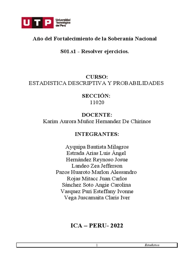 S01.s1 - Resolver Ejercicios | PDF | Estadísticas | Metodología S01.s1 - Resolver Ejercicios | PDF | Estadísticas | Metodología