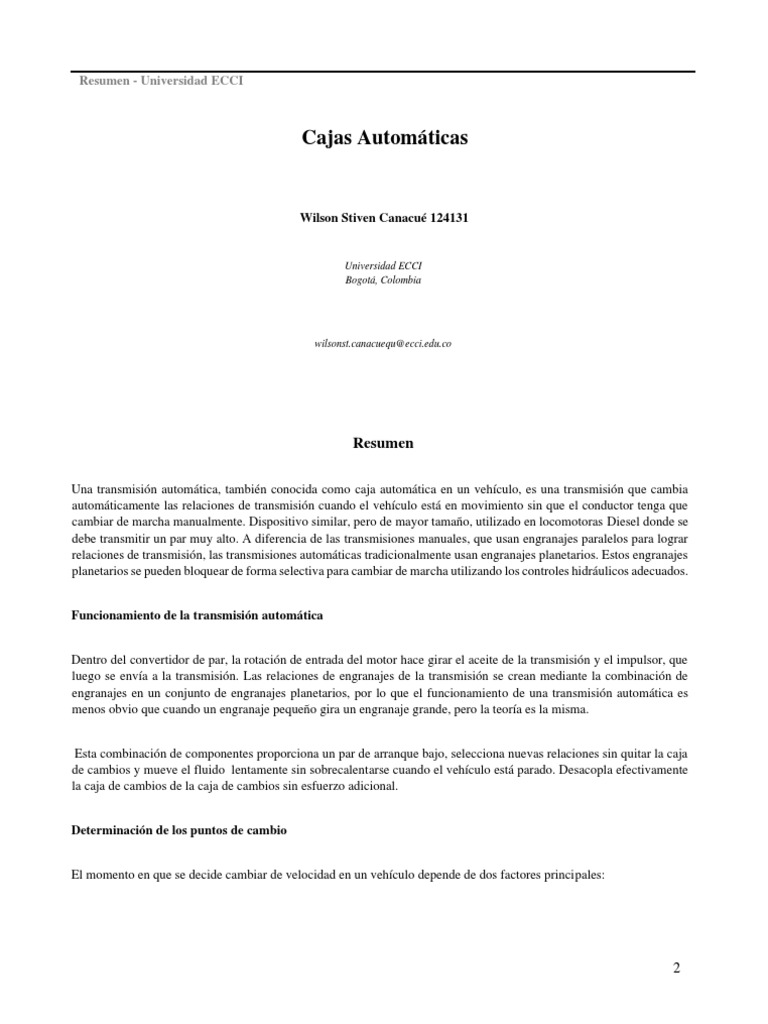 Cajas Automaticas Resumen | PDF | Transmisión automática | Embrague