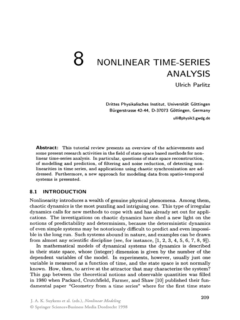 Nonlinear Time-Series Analysis: Ulrich Parlitz | PDF | Time Series | Chaos Theory