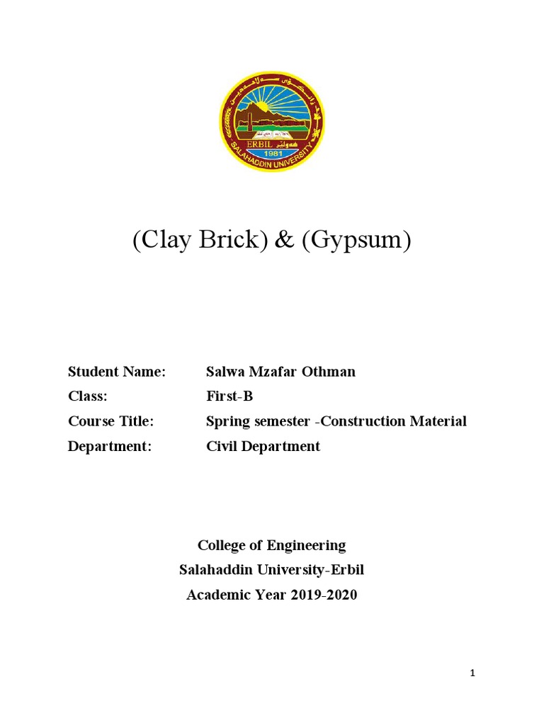 Clay Brick) & (Gypsum) Manufacturing Processes | PDF | Brick | Gypsum
