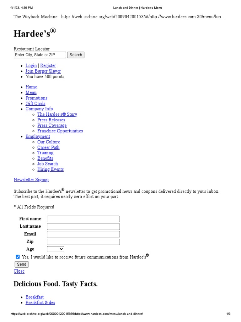 Lunch and Dinner - Hardee's Menu | PDF | Lunch | Hamburgers